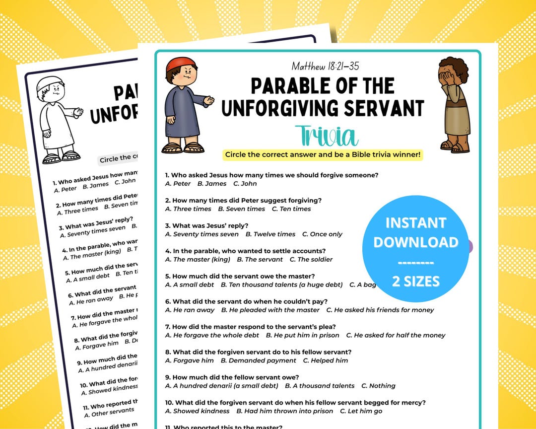 Parable of the Unforgiving Servant Bible Trivia Game | Parable of ...