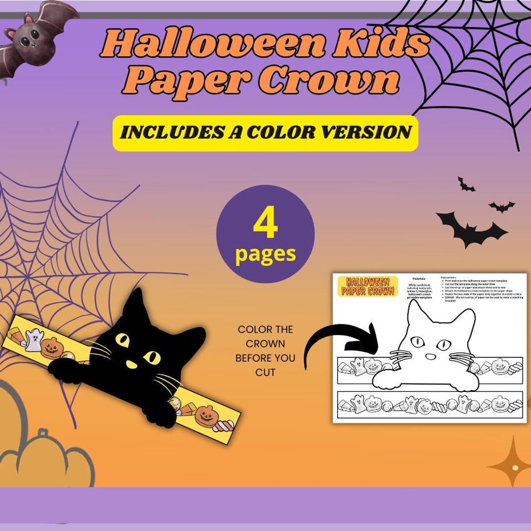 Halloween Cat Paper Crown Craft for Kids | Printable Black Cat Headband ...