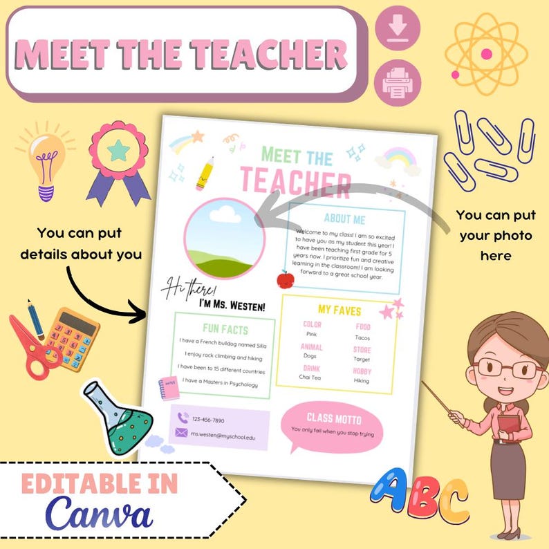 Editable Meet the Teacher Template | Cute Canva Welcome Page for Back ...