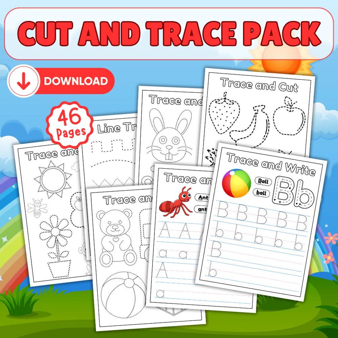 Cut and Trace Pack - Fine Motor Skills, Preschool Learning, Scissor ...