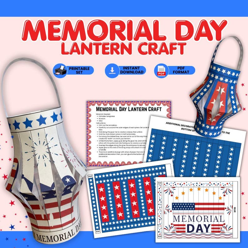 Memorial Day Lantern Craft Printable | Patriotic PDF Paper Lanterns for ...