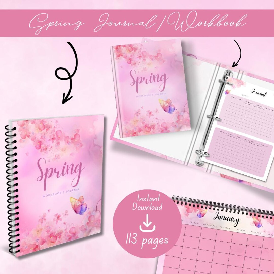Printable Pink Spring Journal & Workbook | Spring Planner | Self-care ...