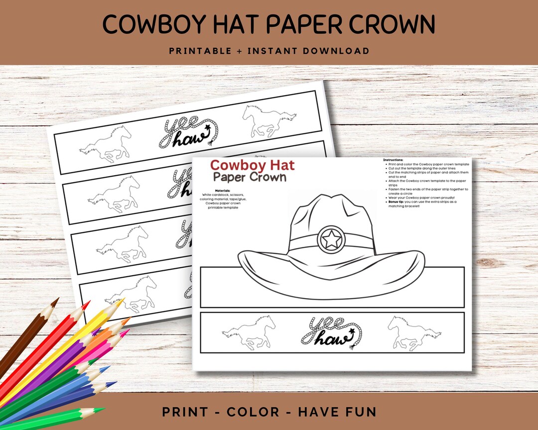 Cowboy Hat Paper Crown, Coloring Craft for Kids, Cowboy Costume DIY ...