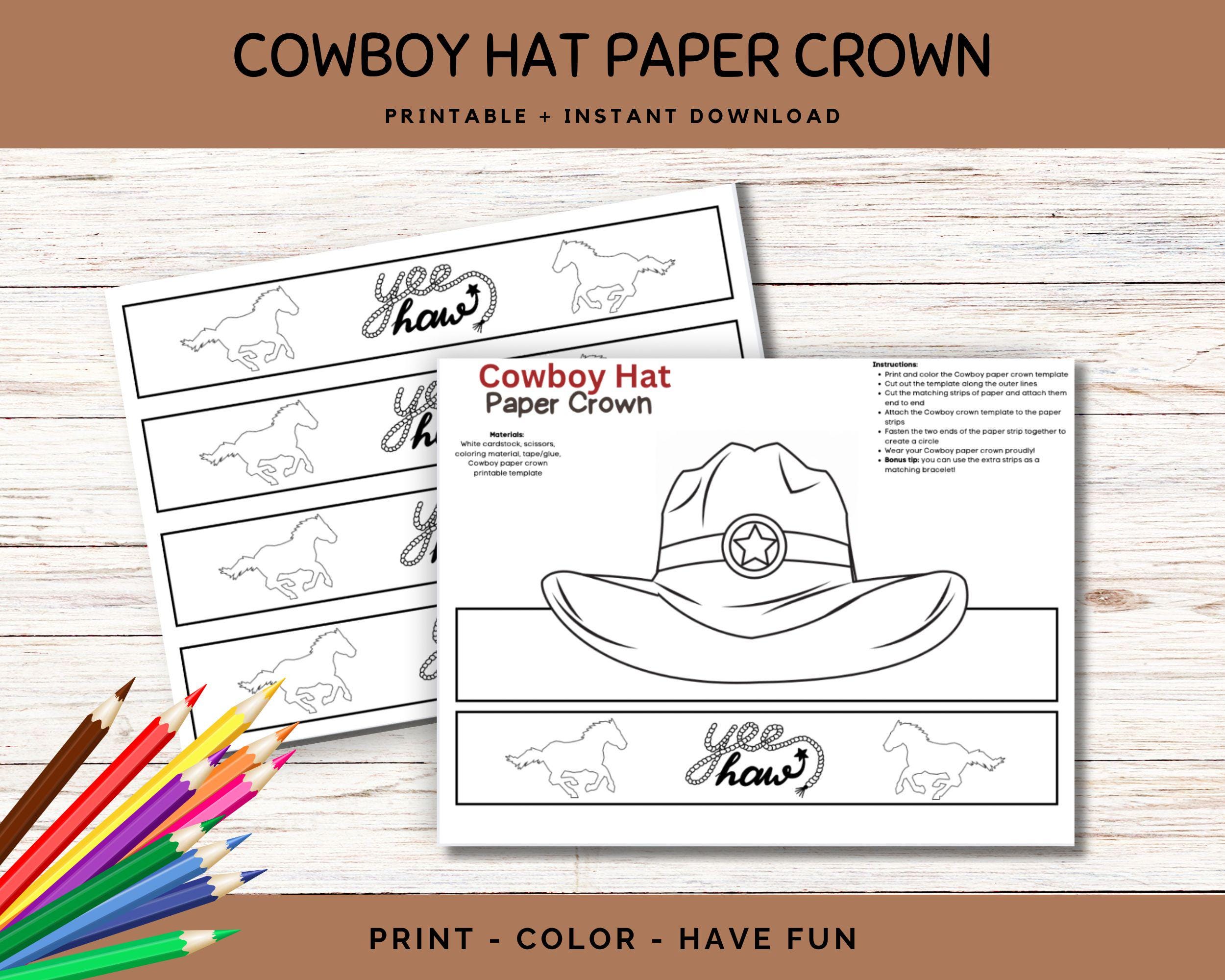 Cowboy Hat Paper Crown, Coloring Craft for Kids, Cowboy Costume DIY ...