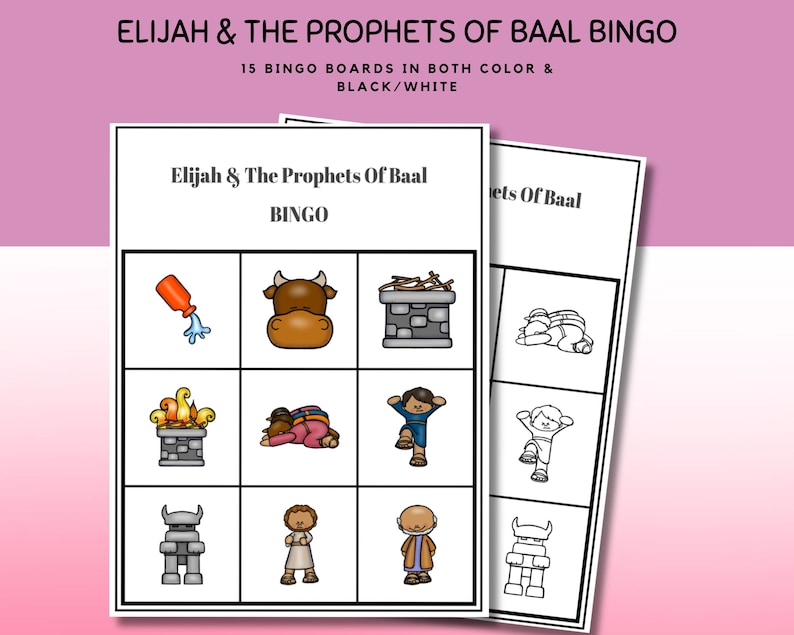 Elijah & the Prophets of Baal Bingo Bingo Set for Kids, Elijah Bible ...