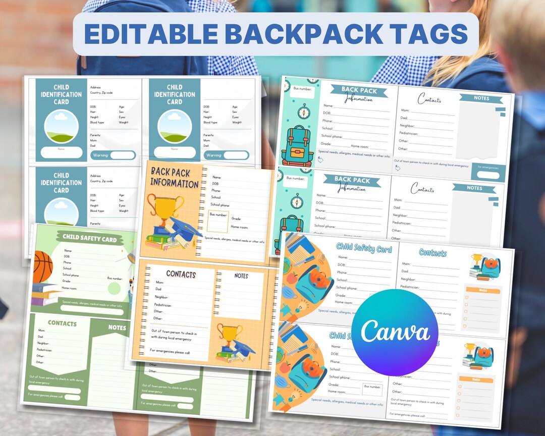 Editable Backpack & Child Safety ID Cards for School | Printable ...