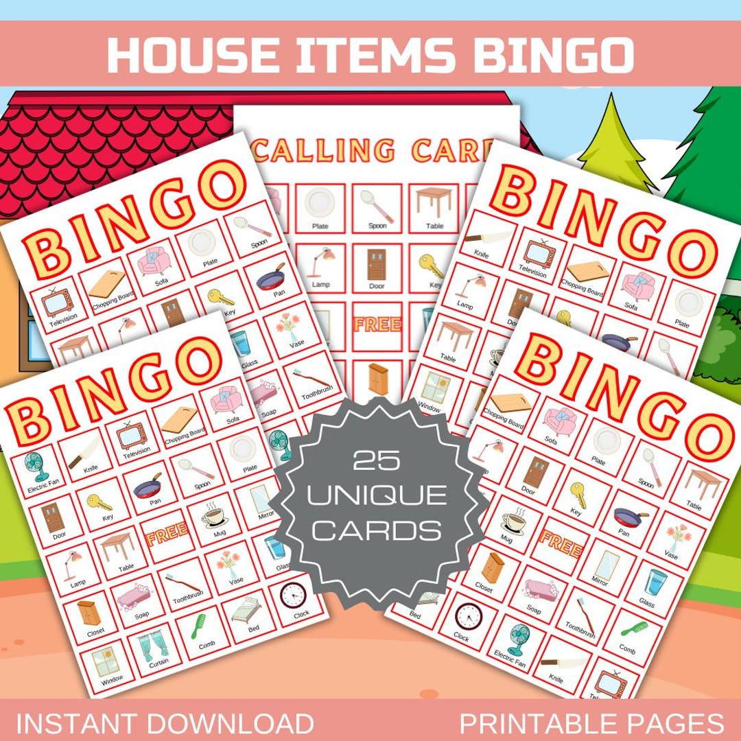 25 Unique House Items Bingo Cards | Printable Educational Game With ...