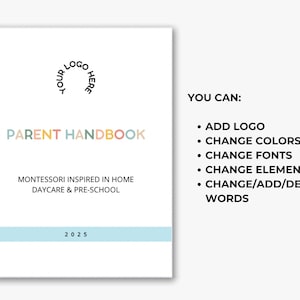 Daycare Parent Handbook, Editable Daycare Handbook Template, Childcare ...