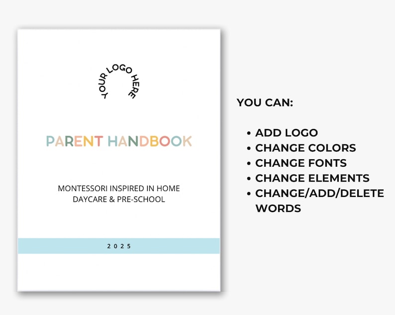 Daycare Parent Handbook, Editable Daycare Handbook Template, Childcare ...