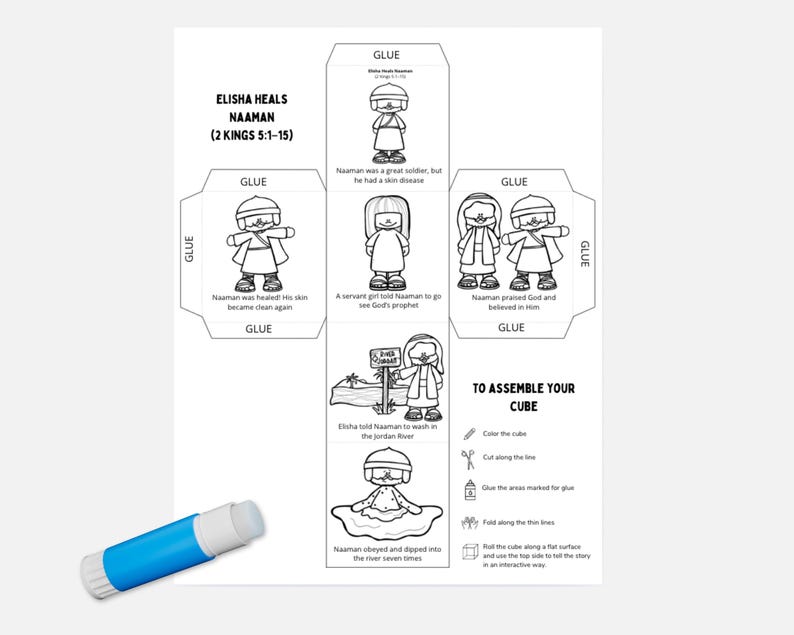 Elisha Heals Naaman Coloring Cube | 2 Kings 5:1–15 Bible Story Craft ...