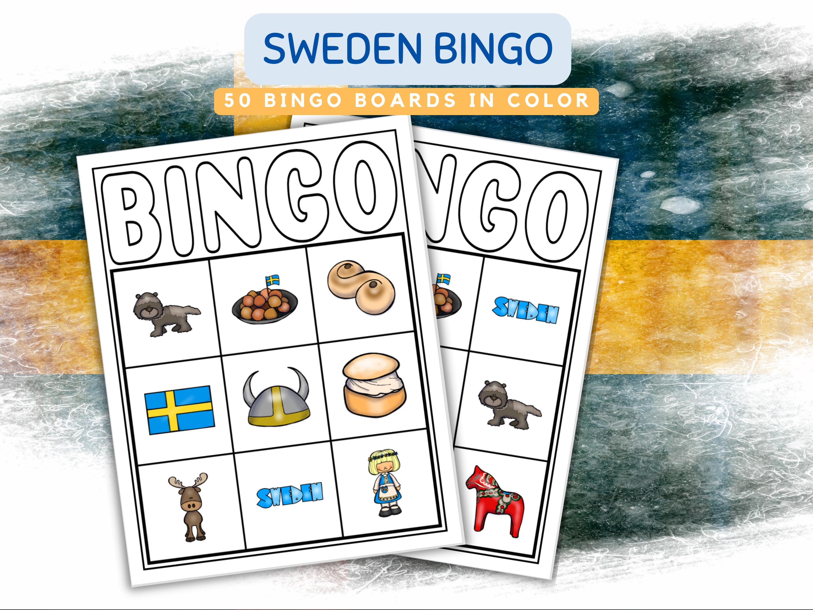 Sweden Bingo Game for Kids | Printable Cultural Activity With 50 Boards ...