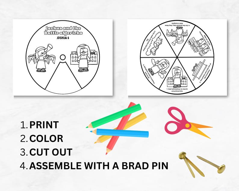 Joshua and the Battle of Jericho Coloring Wheel Printable, Joshua 6 ...