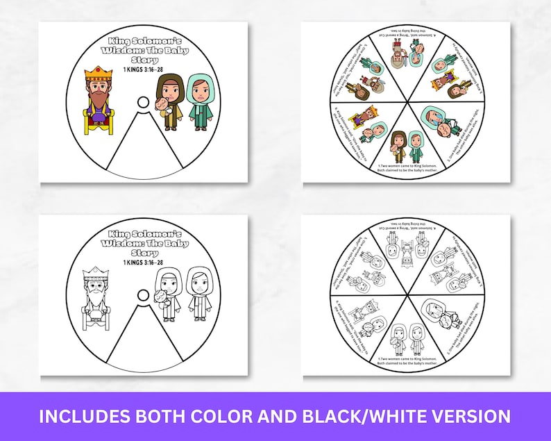 King Solomon Wisdom Coloring Wheel – Solomon Baby Story – 1 Kings 3 for ...