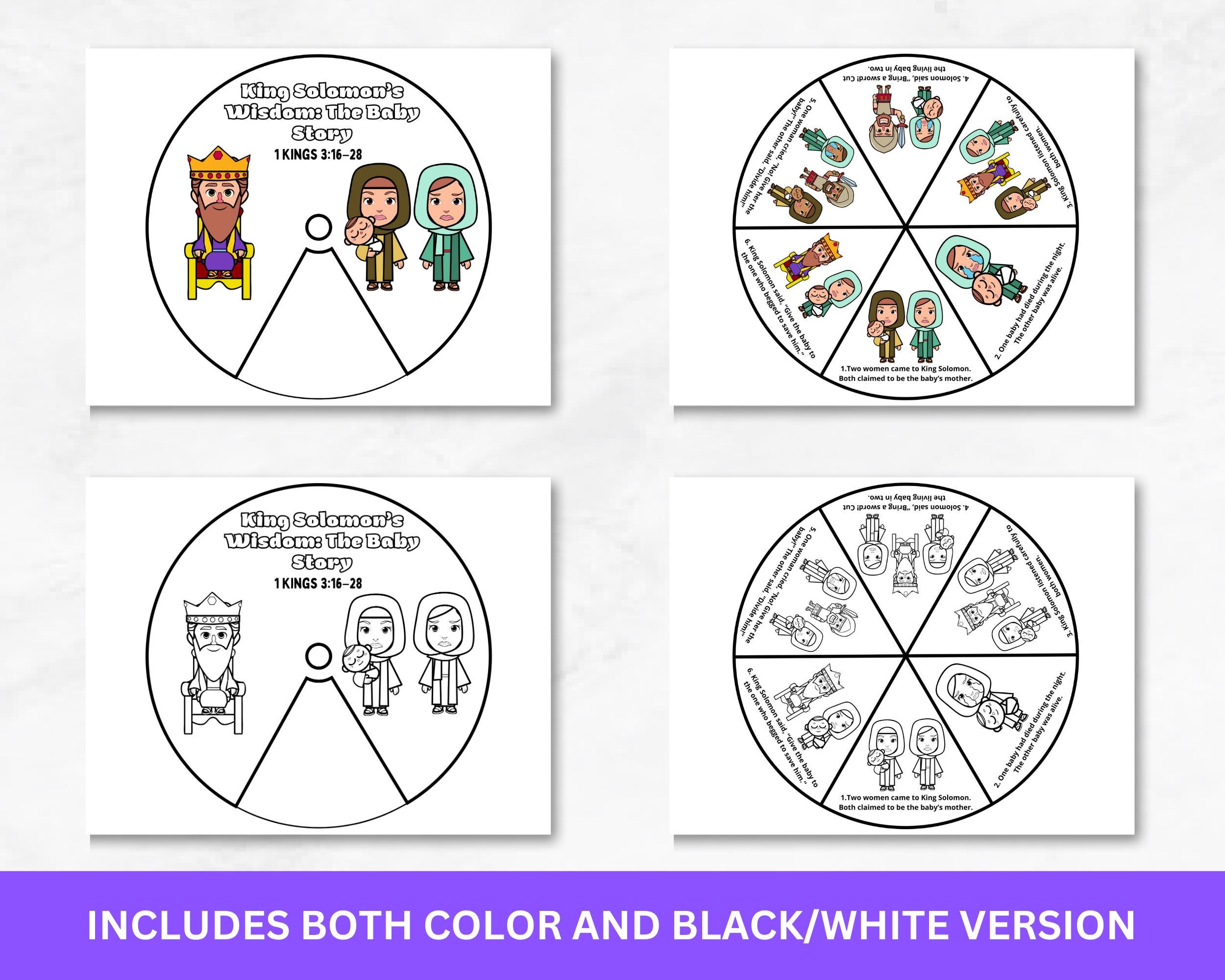 King Solomon Wisdom Coloring Wheel – Solomon Baby Story – 1 Kings 3 for ...