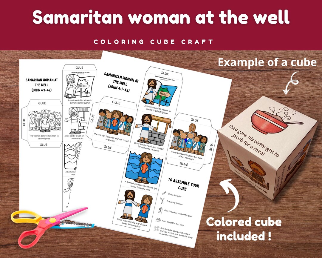 Samaritan Woman at the Well Bible Story Cube | John 4:1–42 | Printable ...
