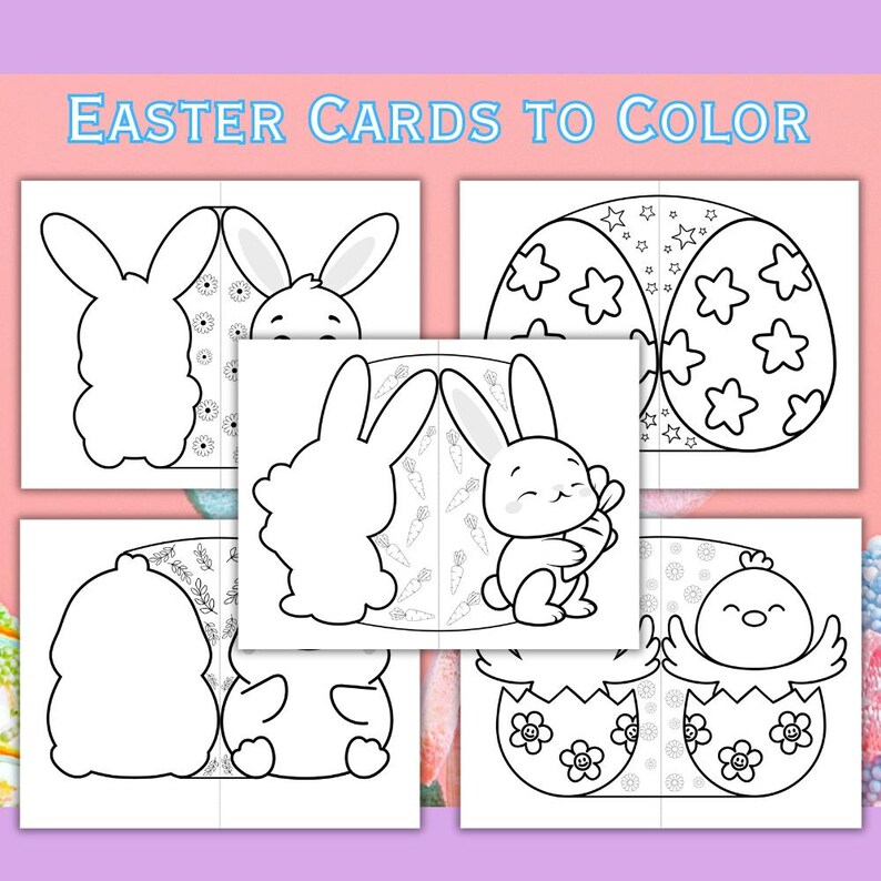 10 Easter Cards Printable - Color Your Own & Full Color Bunny Chick Egg ...