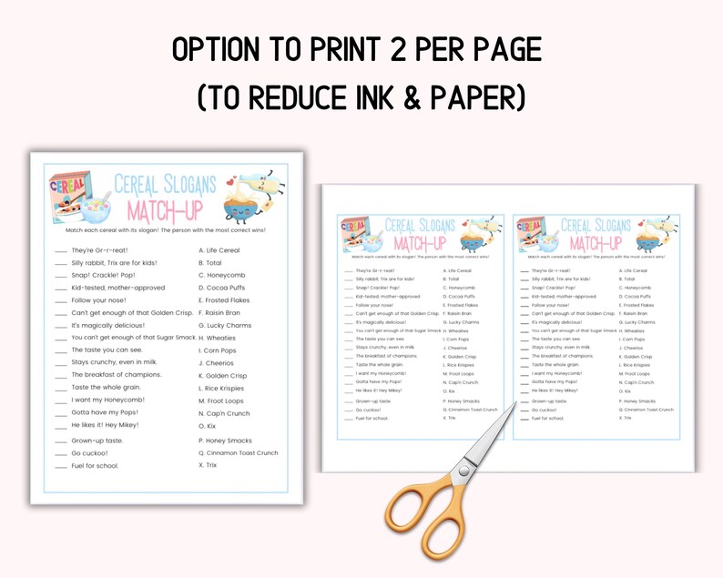 Cereal Slogan Match up Game for Kids and Adults | Fun Breakfast Party ...