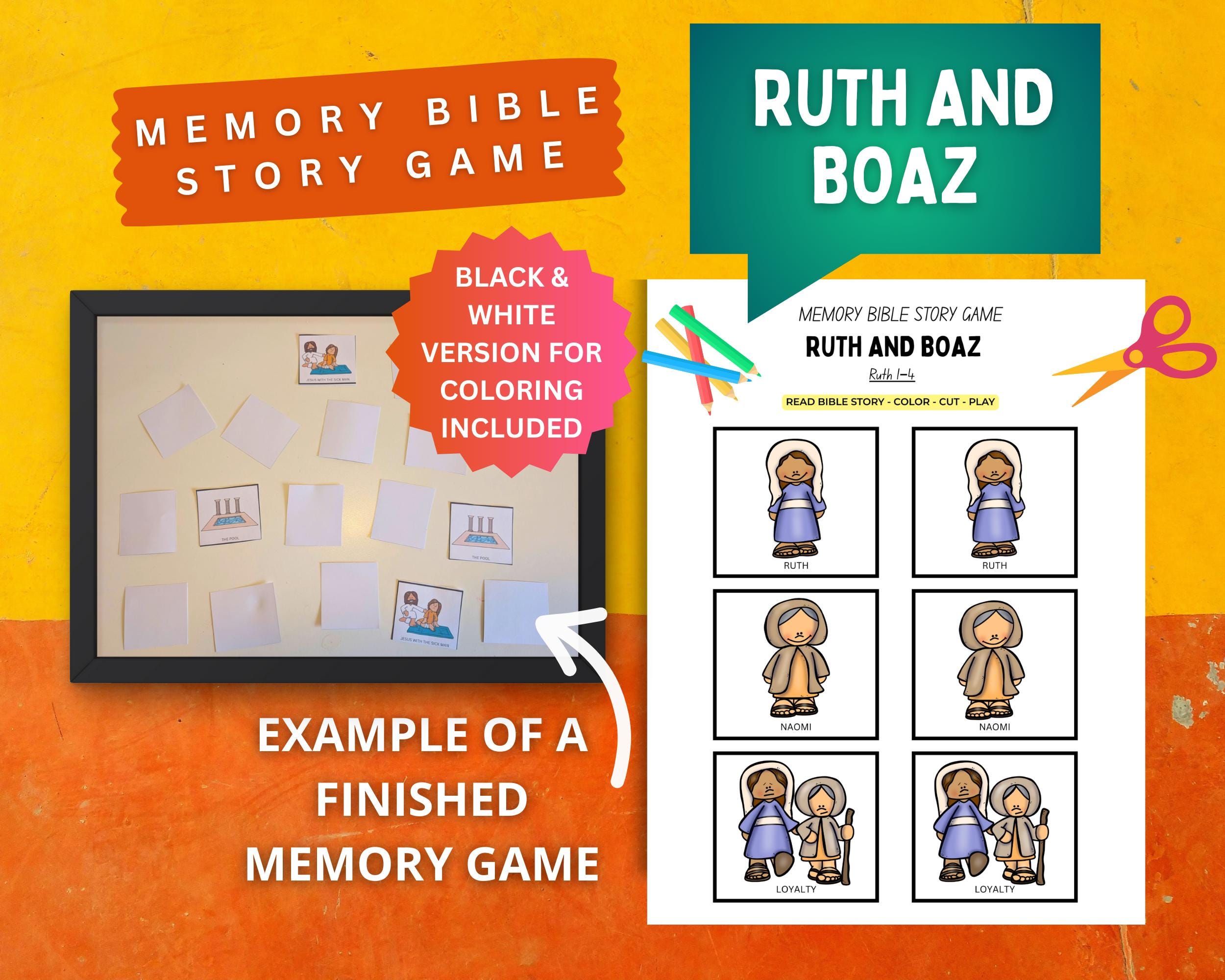 Ruth and Boaz Memory Game | Book of Ruth Bible Story | Ruth and Naomi ...