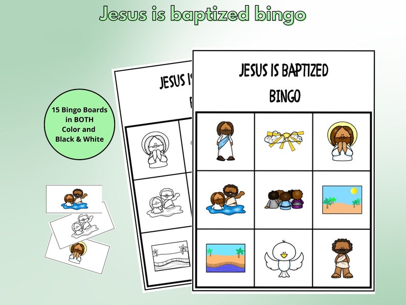 Jesus is Baptized Bingo Set for Kids, Jesus' Baptism,jesus is Baptized ...