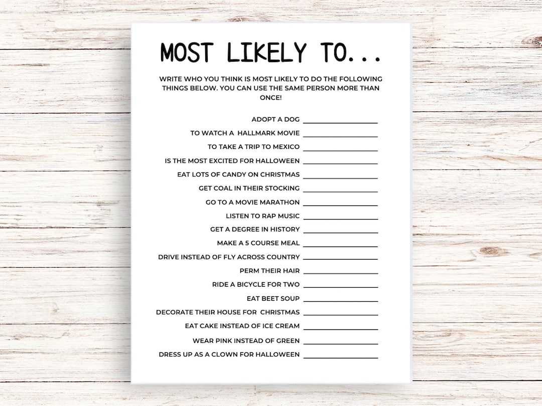 Most Likely to Party Game, Printable Game, Fun Family Activities, Whos ...