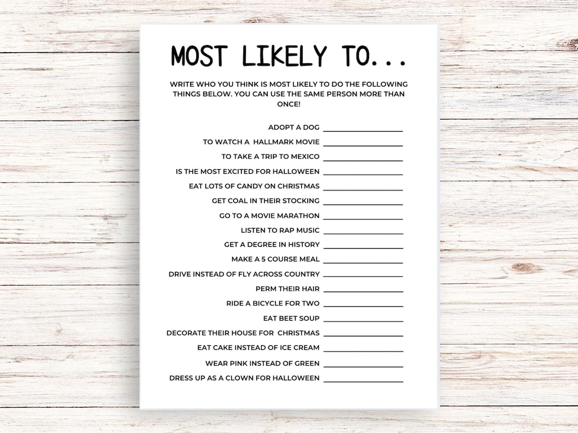 Most Likely to Party Game, Printable Game, Fun Family Activities, Whos ...