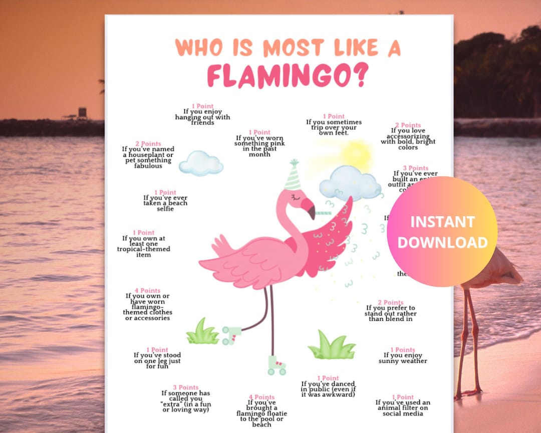 Who is Most Like a Flamingo Game Printable, Tropical Party Activity ...