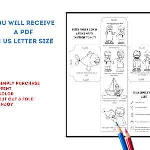 Peter Finds a Coin in a Fish's Mouth Bible Story Cube, Printable Craft ...