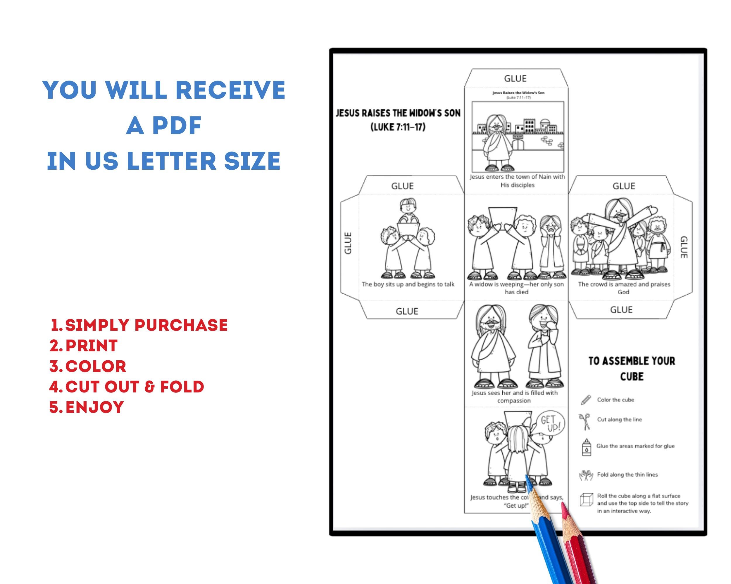 Jesus Raises the Widow's Son Coloring Cube | Luke 7:11–17 | Printable ...
