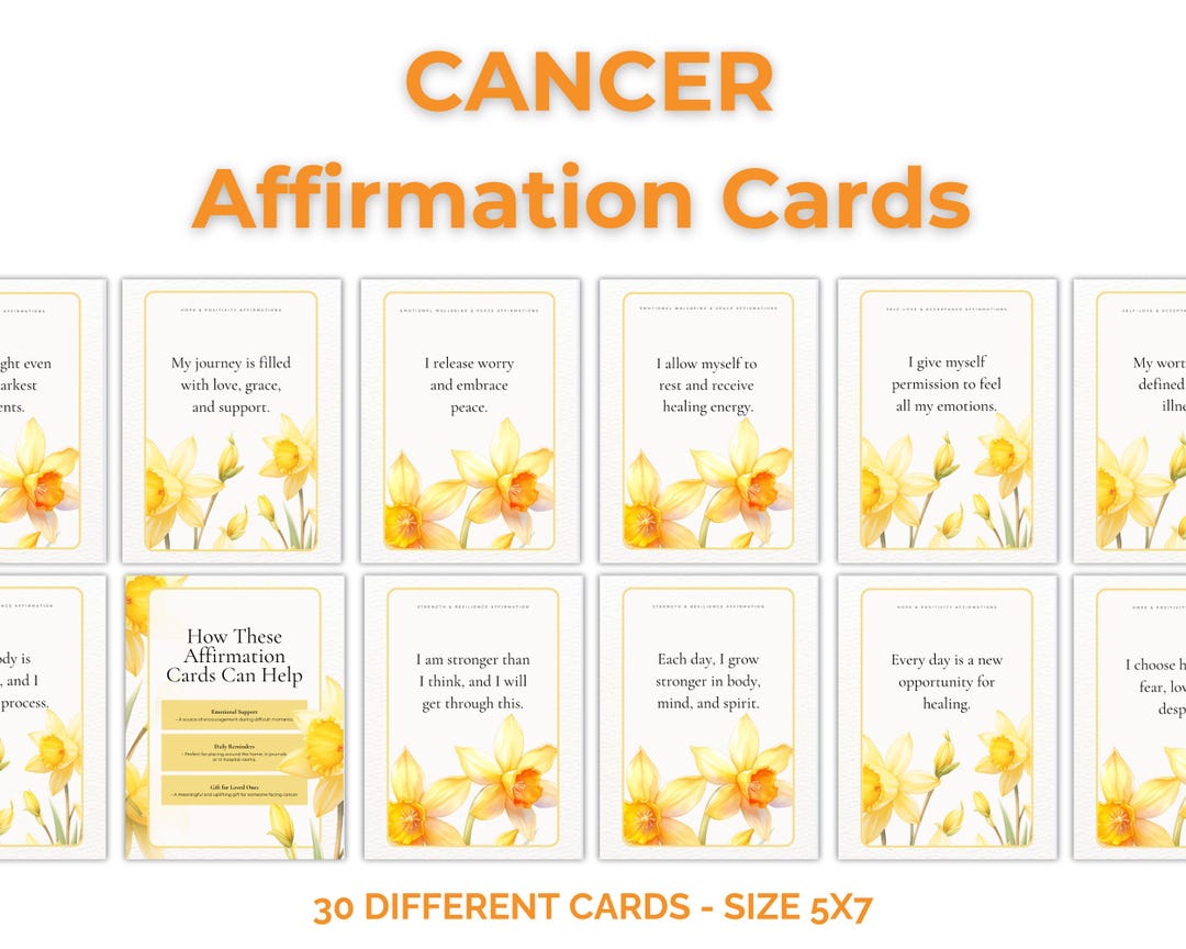 30 Cancer Affirmation Cards, Strength & Hope, 5x7" Printable PDF, Gift ...
