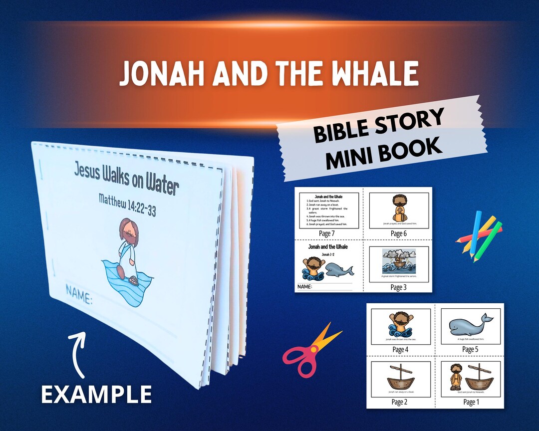 Jonah and the Whale Bible Story Mini Book for Kids | Jonah 1-2 | Sunday ...