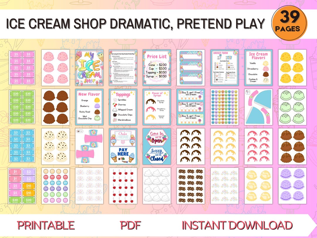 Ice Cream Shop Pretend Play Kit, Printable Dramatic Play Set, Preschool ...