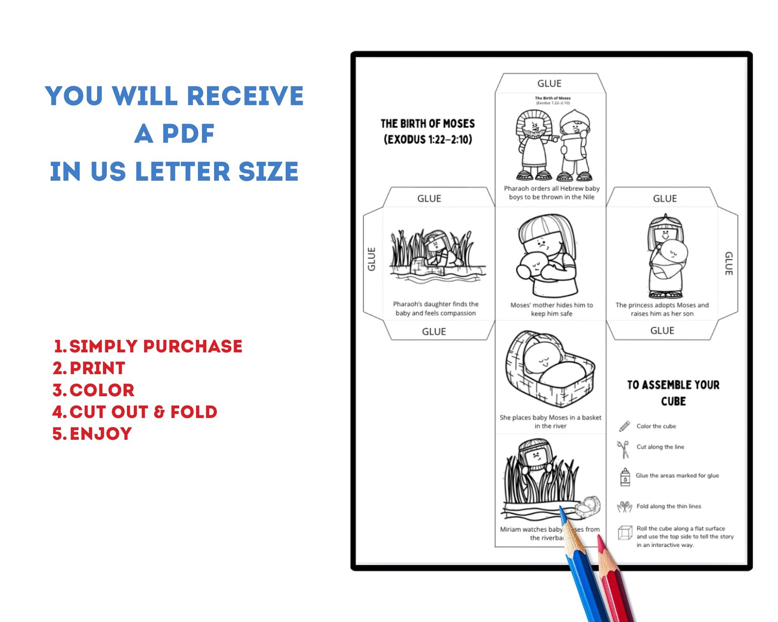 Birth of Moses Coloring Cube Printable | Baby Moses Bible Story Craft ...