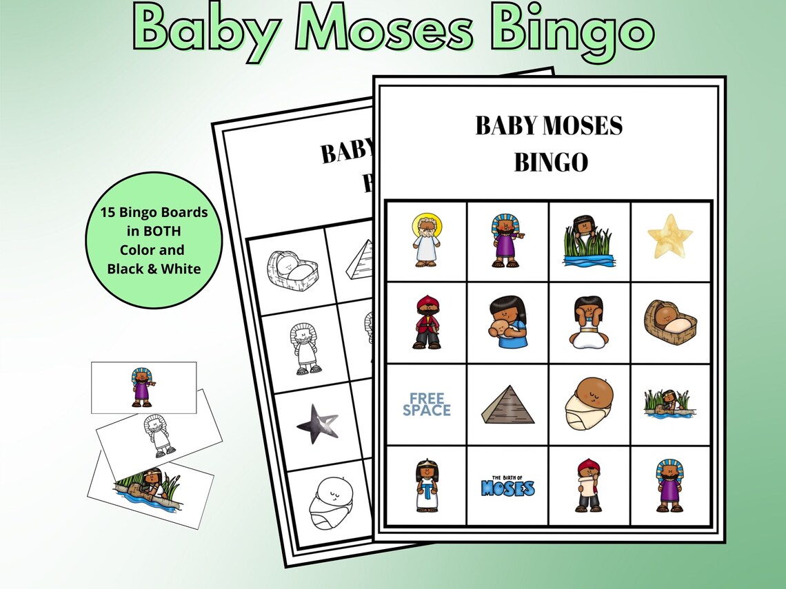 Baby Moses Bingo Set for Kids - Bible Story Activity, Moses Bible Bingo ...