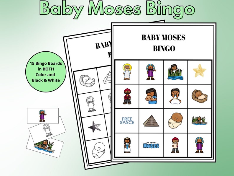 Baby Moses Bingo Set for Kids - Bible Story Activity, Moses Bible Bingo ...