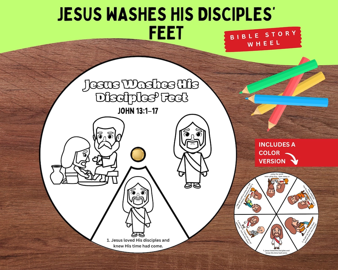 Jesus Washes His Disciples’ Feet Coloring Wheel | John 13 Bible Story ...