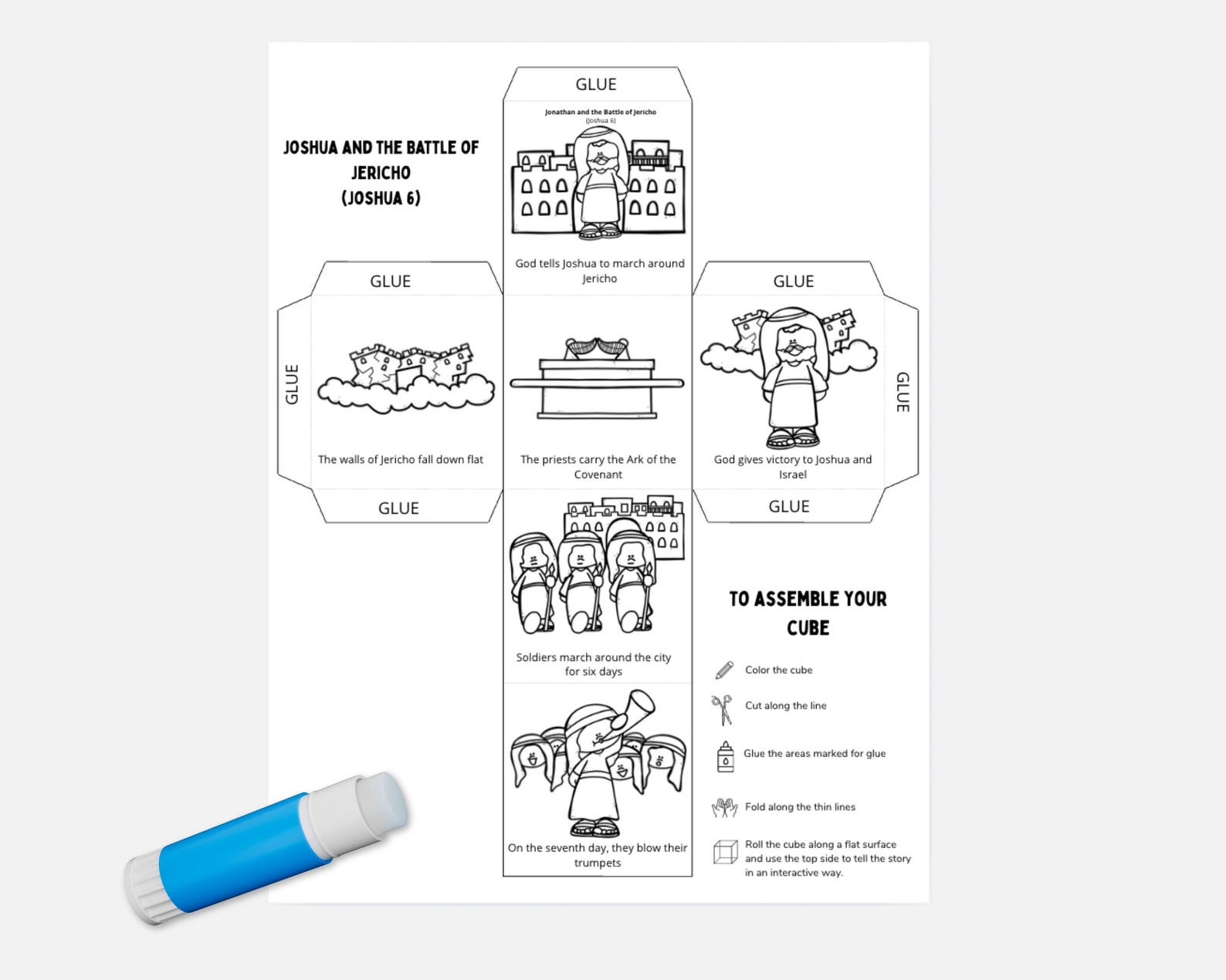 Joshua and the Battle of Jericho Bible Story Cube | Printable Craft for ...