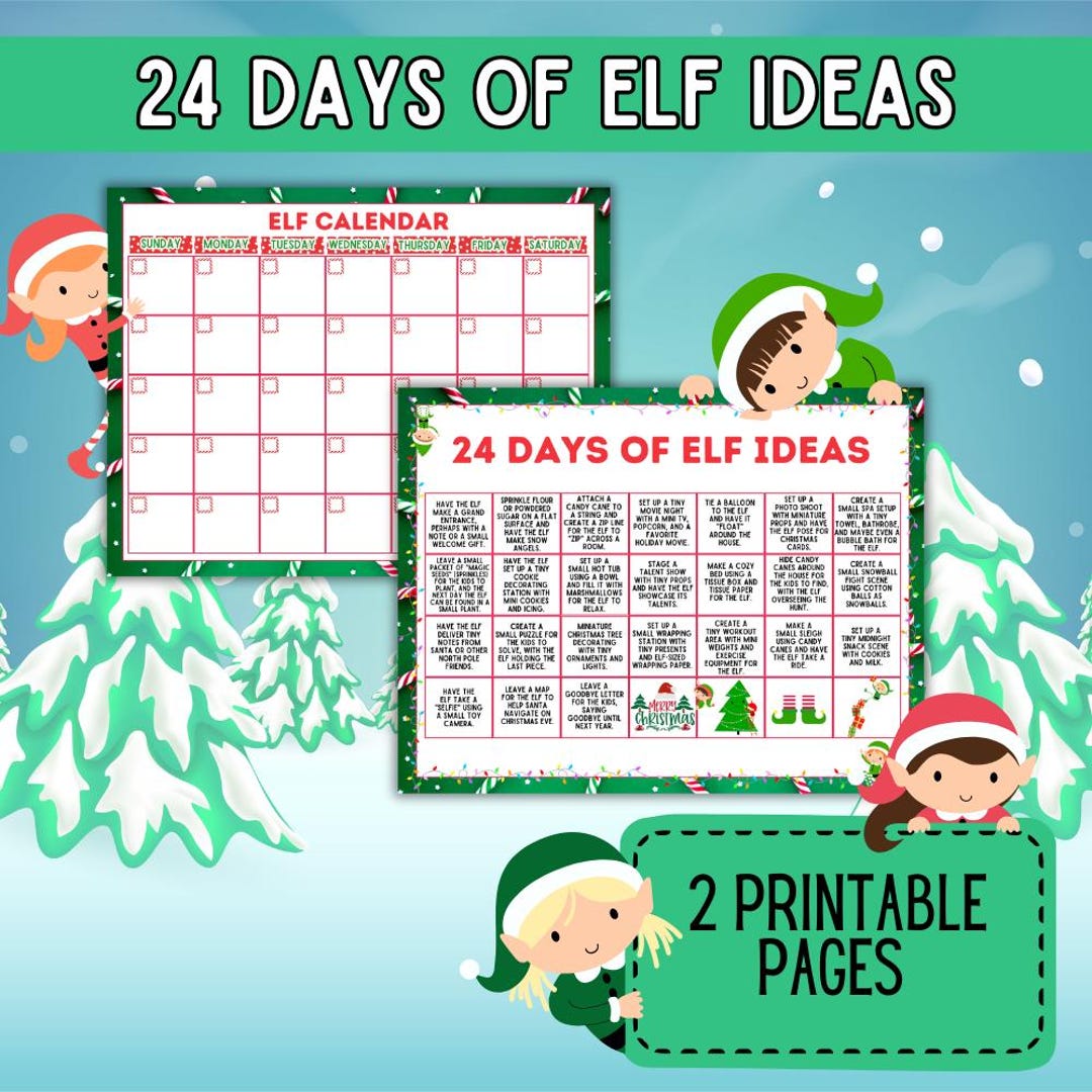 24 Days of Elf Ideas Printable Calendar for Families & Teachers, Fun ...