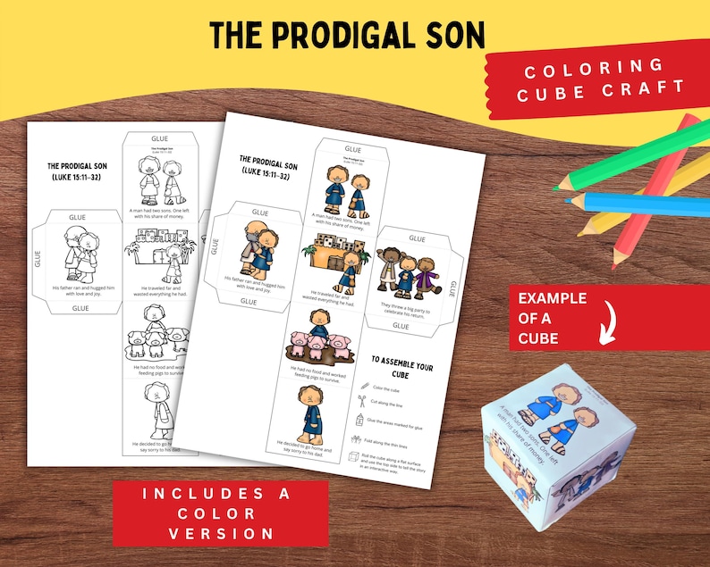 Prodigal Son Bible Story Cube | Printable Craft for Kids | Luke 15:11 ...