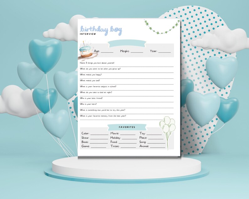 Birthday Boy Interview Printable for Kids,birthday Memory Keepsake ...