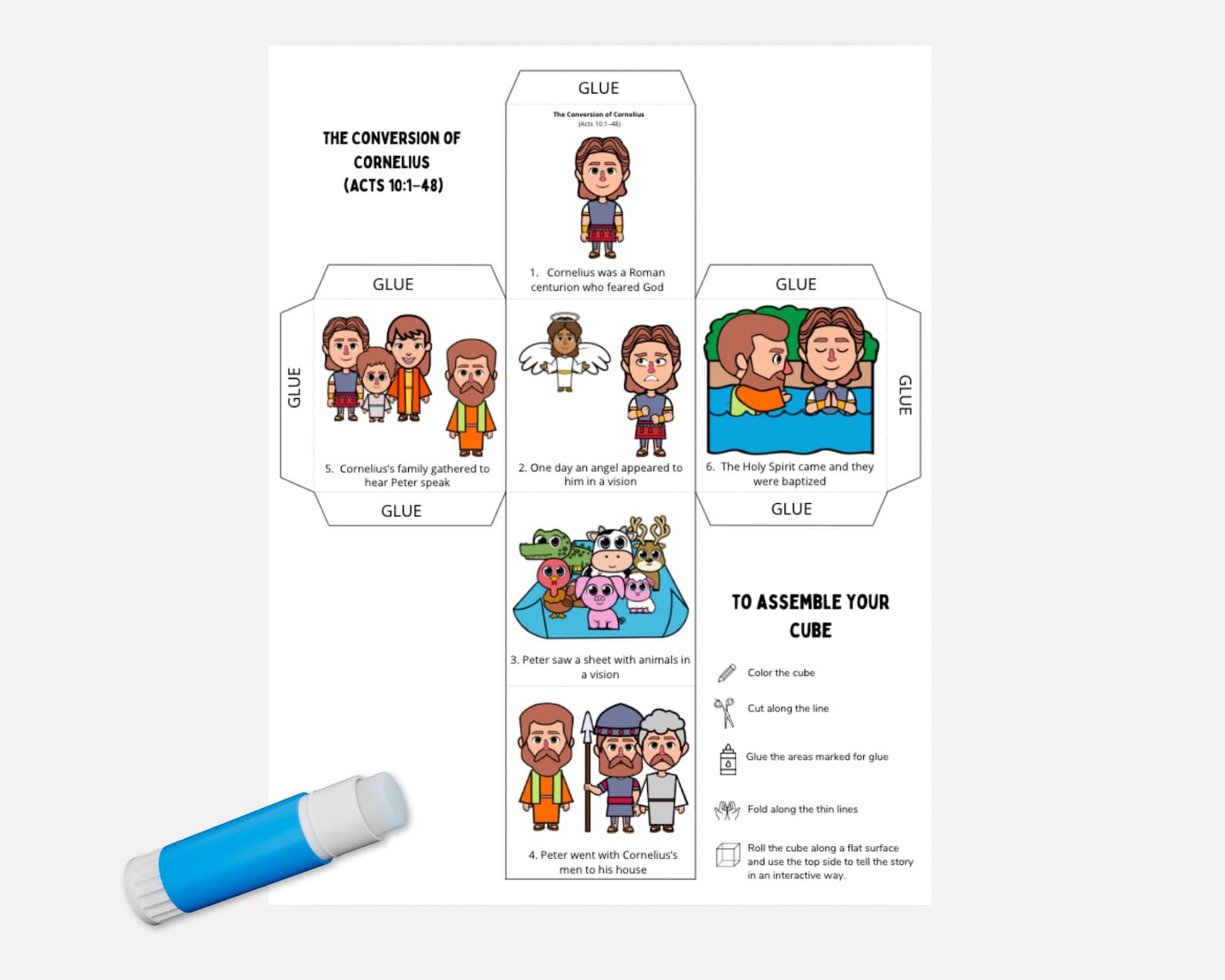 Cornelius and Peter Coloring Cube, Acts 10 Bible Lesson for Kids ...