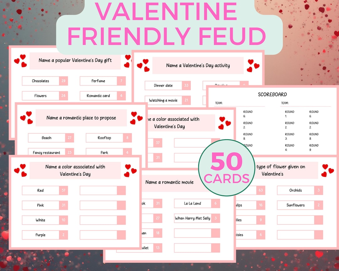 Valentine's Day Friendly Feud Game for Couples Kids and Adults Fun ...