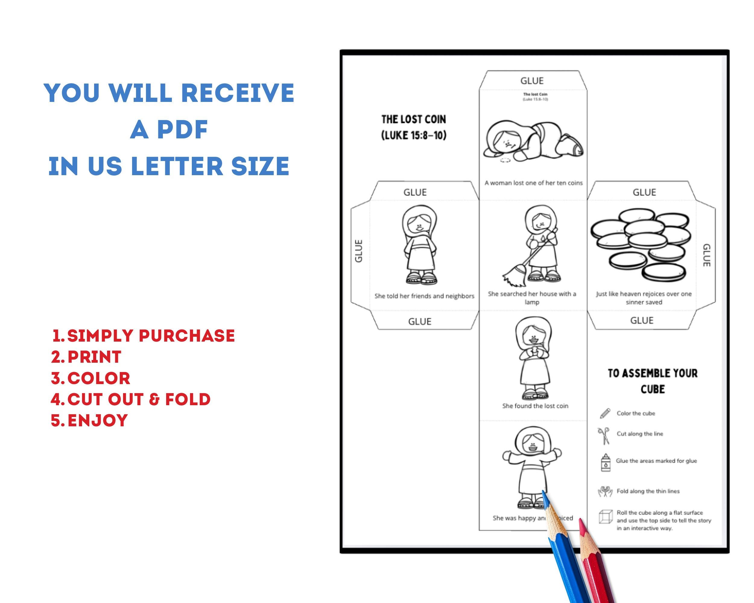 The Lost Coin Bible Story Cube | Printable Craft for Kids | Parable of ...