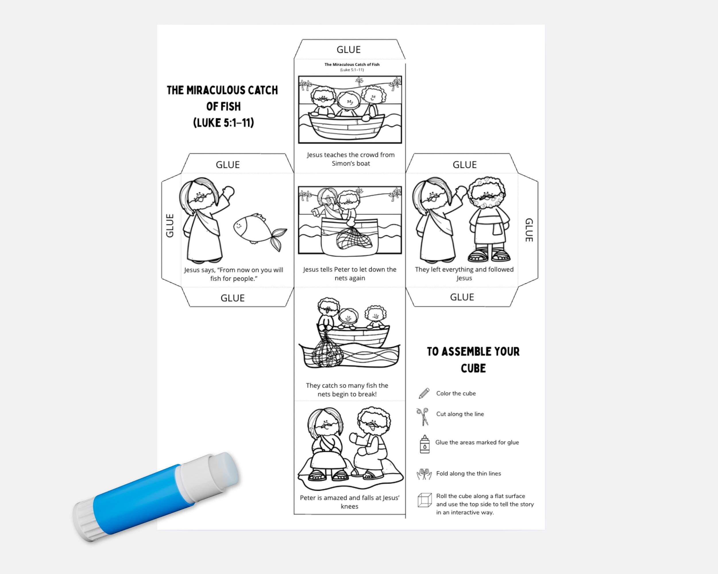 Miraculous Catch of Fish Bible Story Cube | Luke 5:1–11 | Printable ...