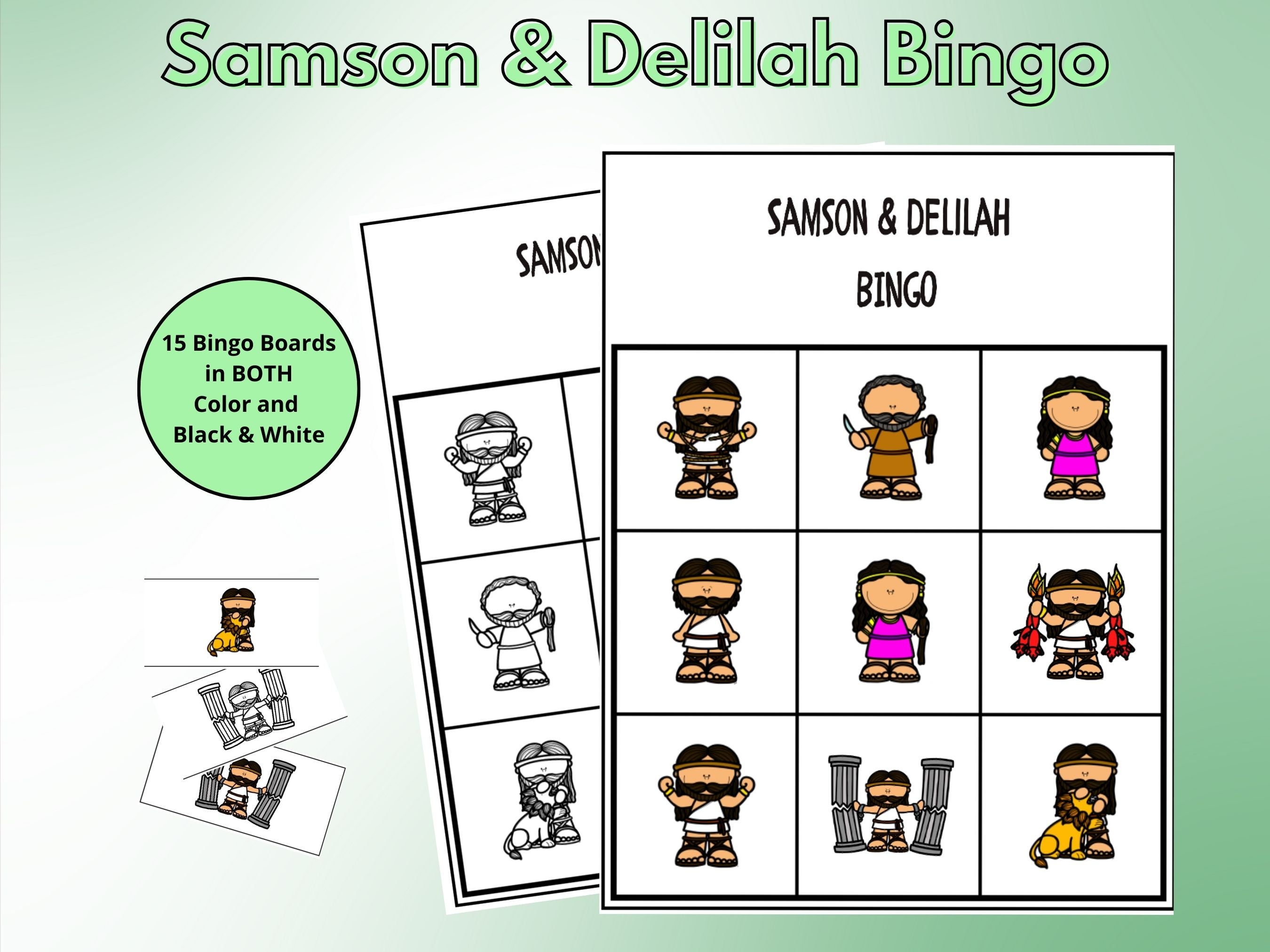Samson and Delilah Bingo Set for Kids, Samson Bible Story Activity ...