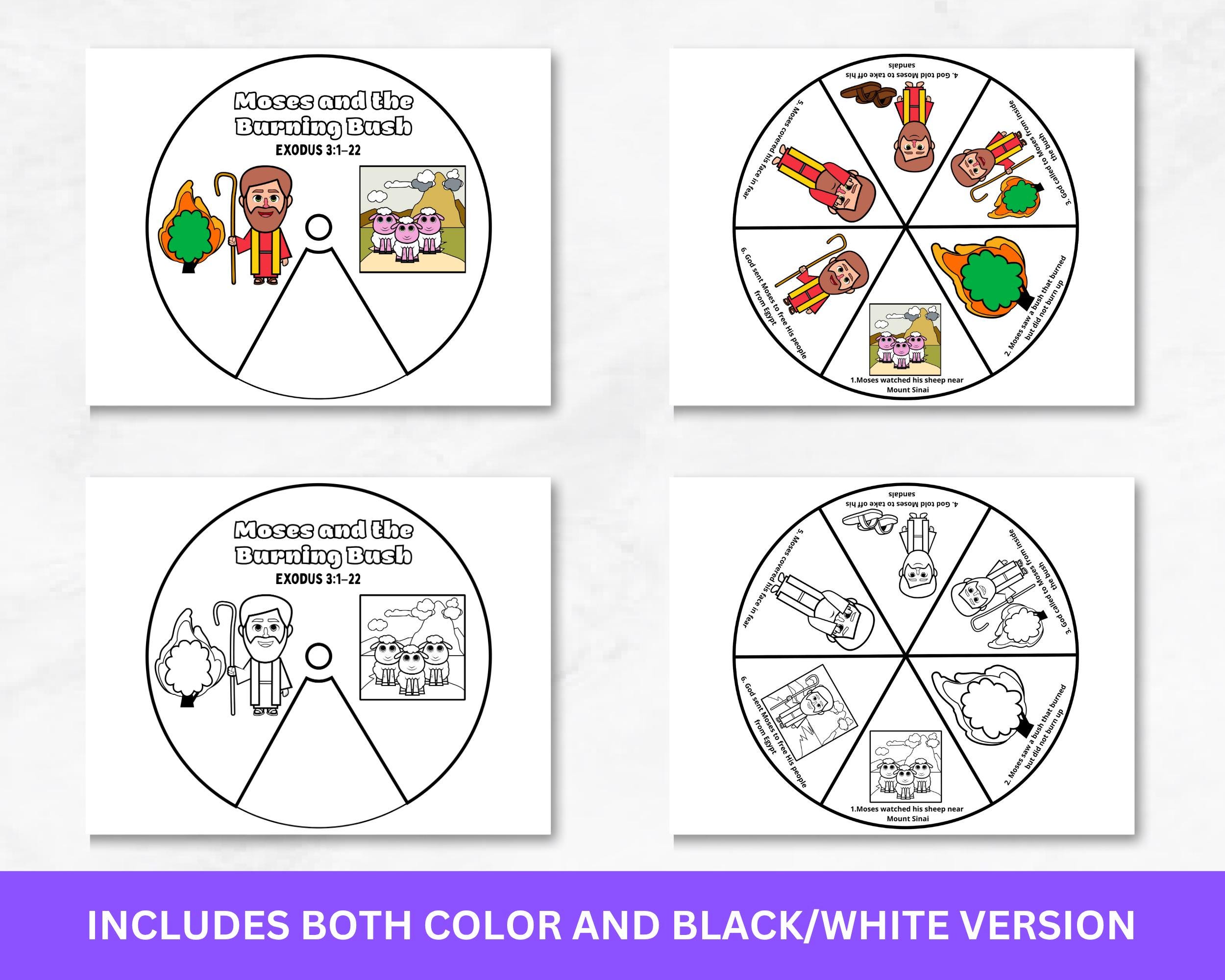 Moses and the Burning Bush Coloring Wheel | Exodus 3 Sunday School ...