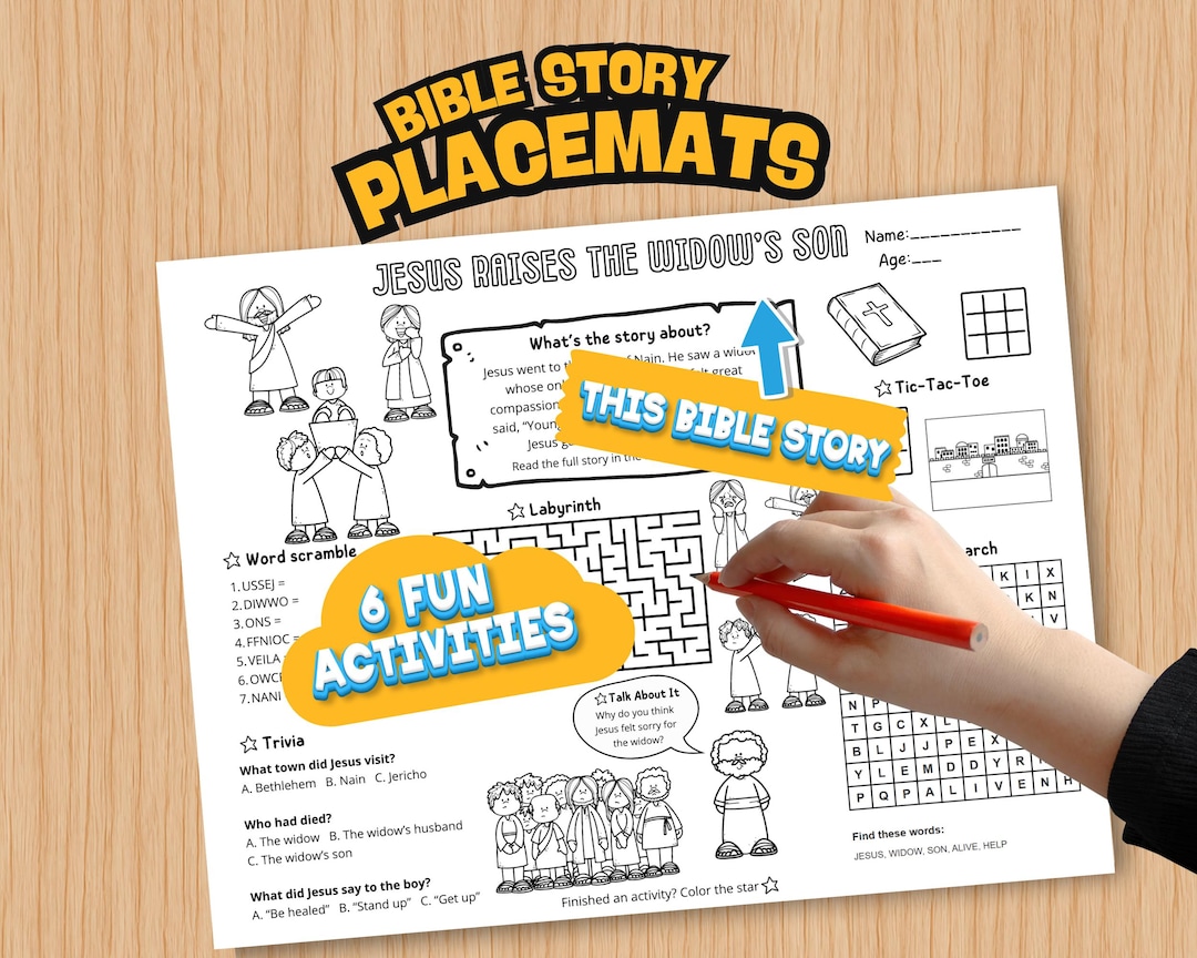 Jesus Raises the Widow’s Son Bible Story Placemat | Luke 7:11–17 Widow ...