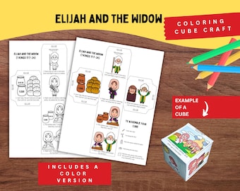 Elijah and the Widow Coloring Cube Craft, 1 Kings 17 Bible Printable ...