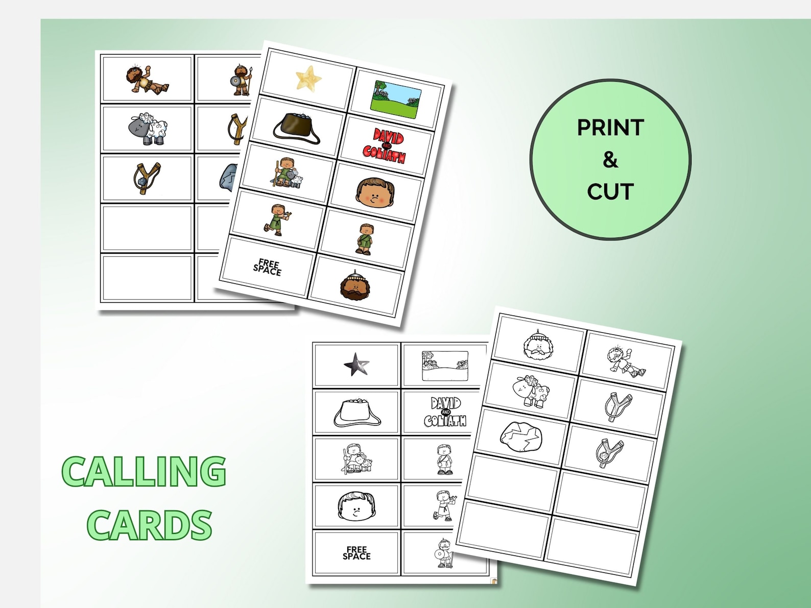 David and Goliath Bingo Set for Kids - Bible Story Activity, David ...