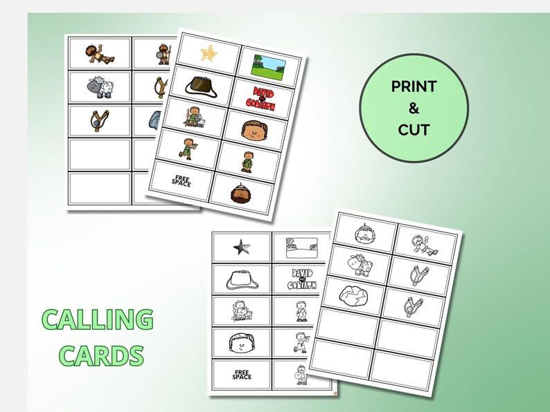 David and Goliath Bingo Set for Kids - Bible Story Activity, David ...