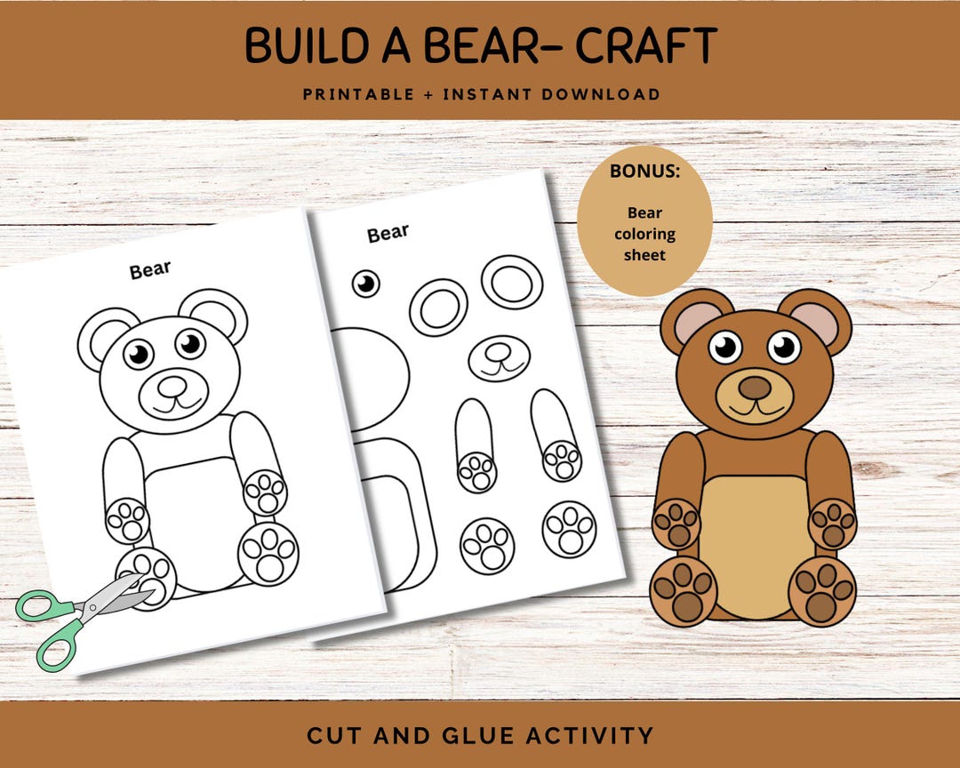 Build a Bear Activity, Cut and Glue Printable for Kids, Preschool ...